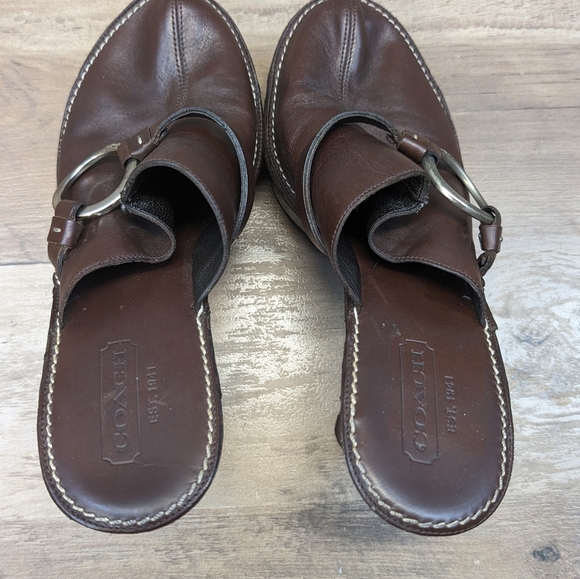 Shoes | Coach Kaley Brown Leather Heeled Platform Mule Clog Slides Made ...